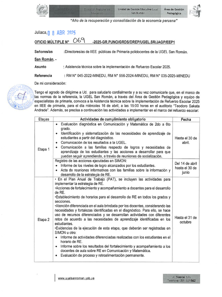 Oficio Refuerzo Escolar | PDF