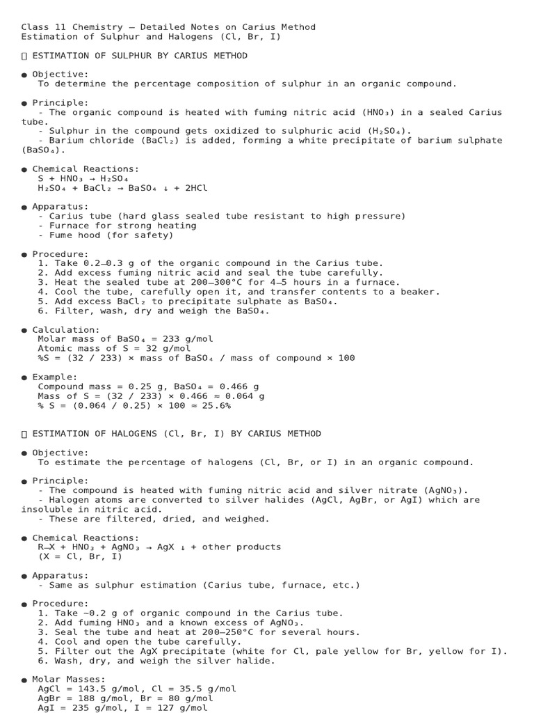 Expanded Carius Method Sulphur Halogen | PDF