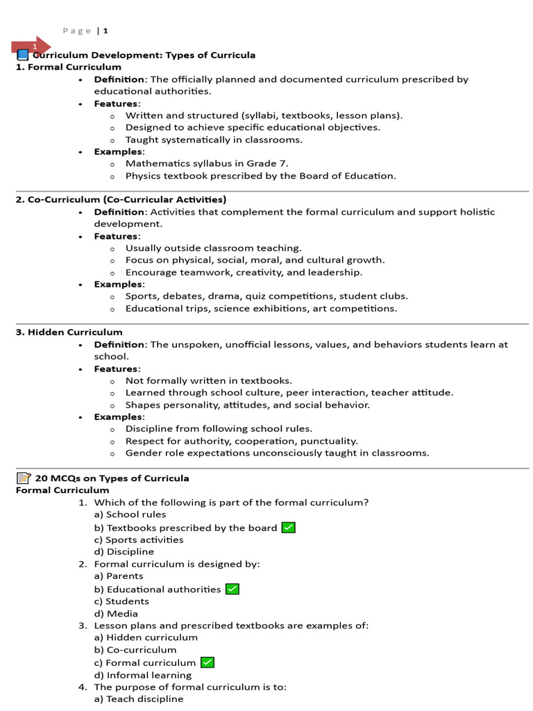 Curriculum Development and Types of Curricula | PDF | Educational ...