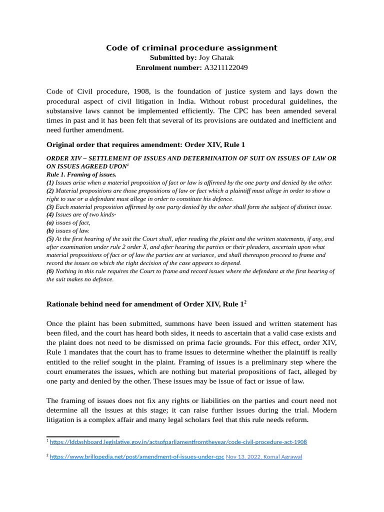 CPC Ammendment Assignment | PDF | Lawsuit | Justice
