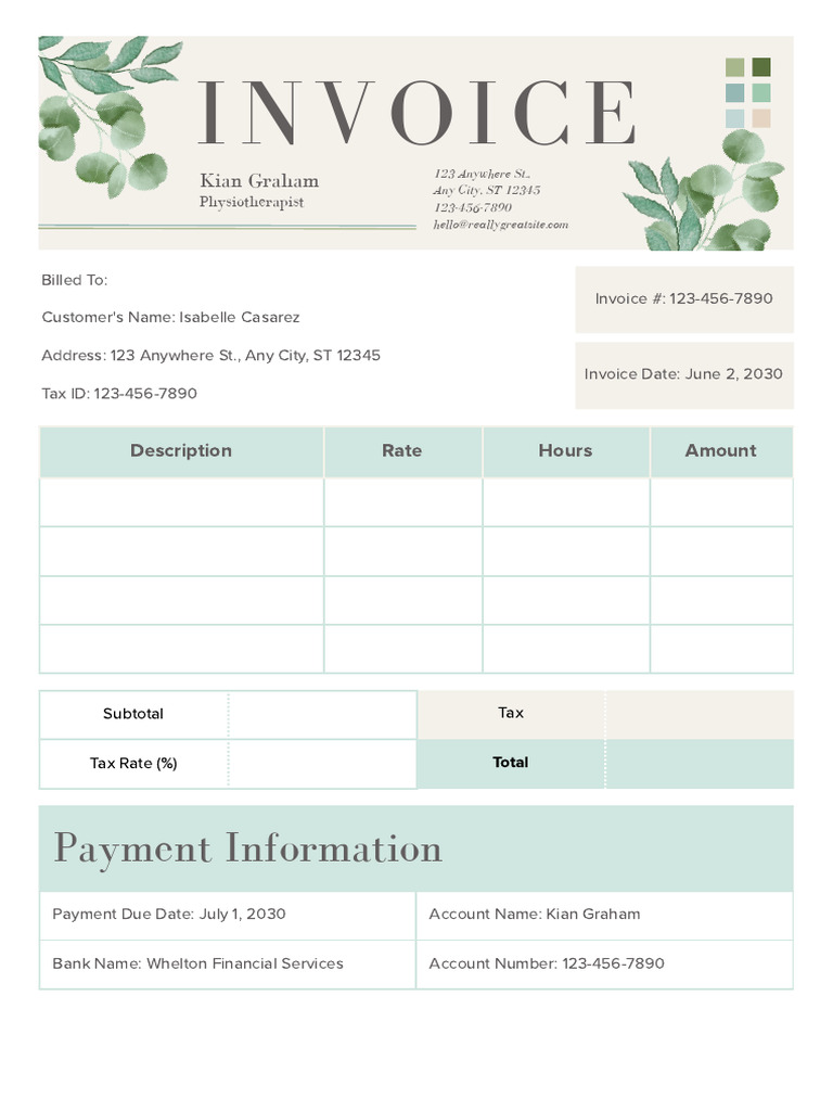 Green Elegant Business Invoice Template | PDF
