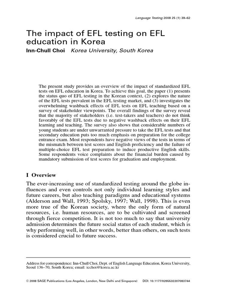 EFL Testing's Impact on Korean Education | PDF | English As A Second Or ...