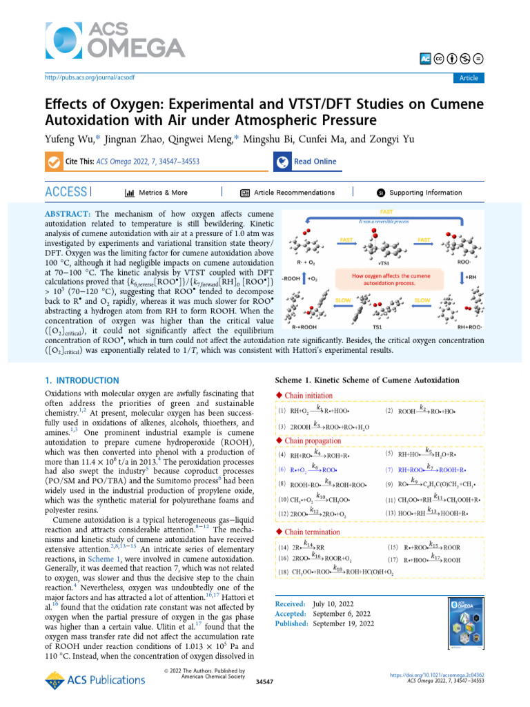 Cumene Autoxidation and Oxygen Effects | PDF | Chemical Reactions ...