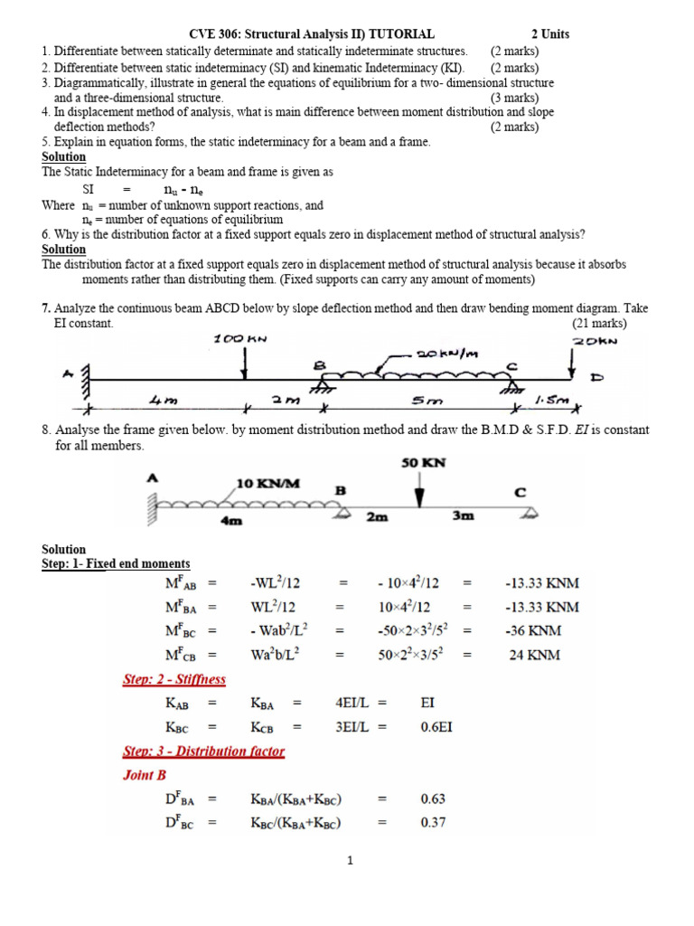 Cve306 Tutorial 2025 2026 Session | PDF | Structural Analysis | Beam (Structure)