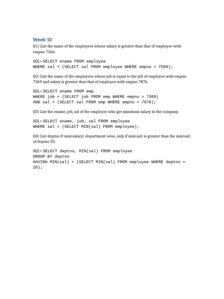 Week 10 Queries | PDF
