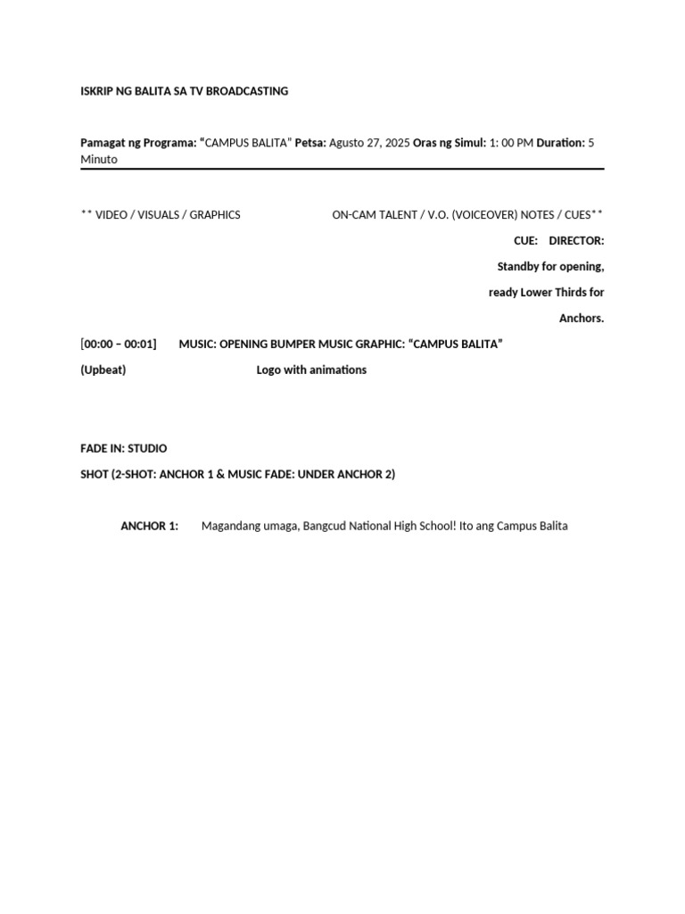 Iskrip NG Balita Sa TV Broadcasting | PDF