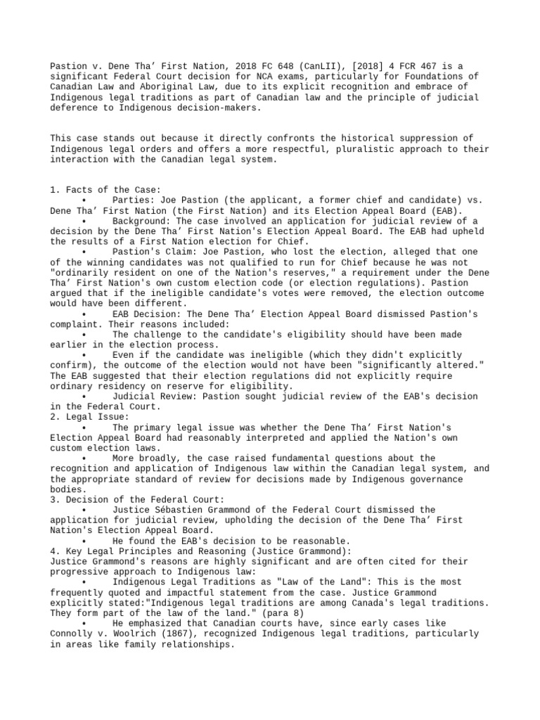Pastion v. Dene Tha’: Indigenous Law Affirmed | PDF | Standard Of ...
