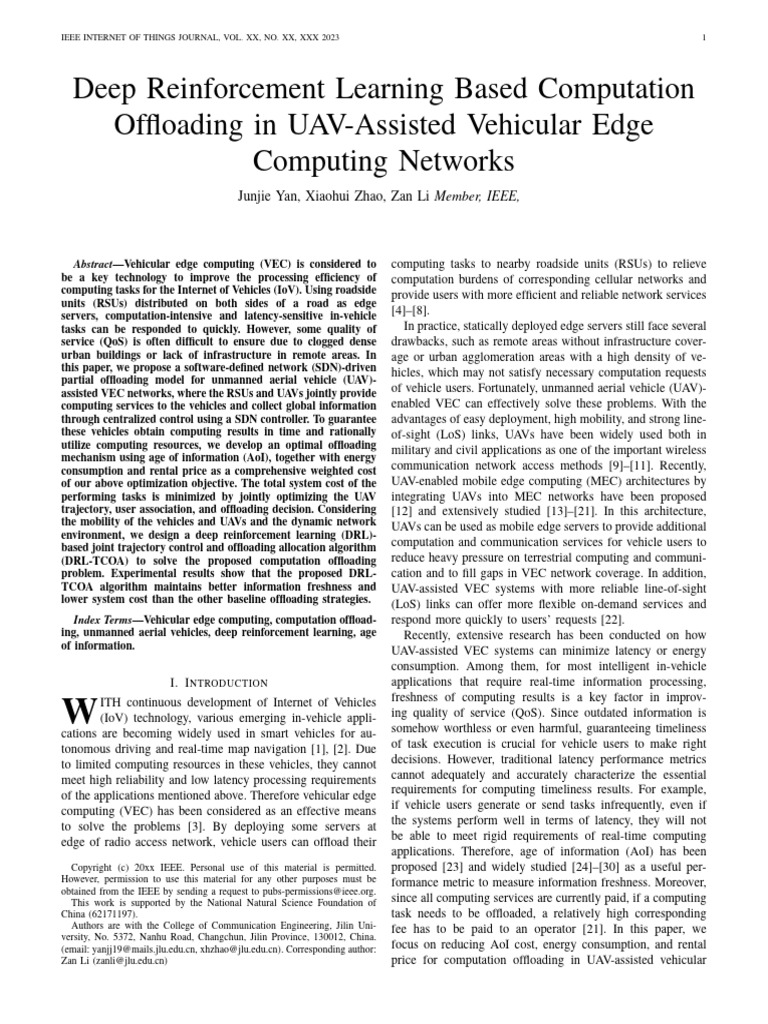 Deep Reinforcement Learning Based Computation Offloading in UAV-Assisted Vehicular Edge ...