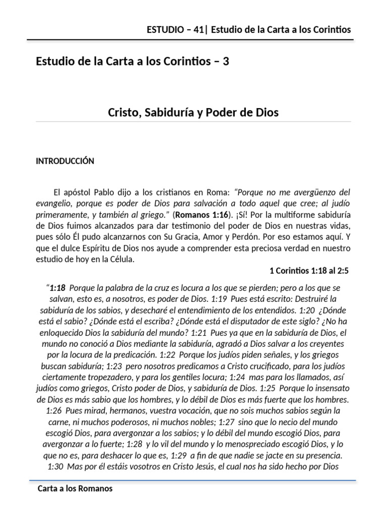 1CORINTIOS 03 - Cristo Sabiduria y Poder de Dios | PDF | Primera epístola a los corintios ...