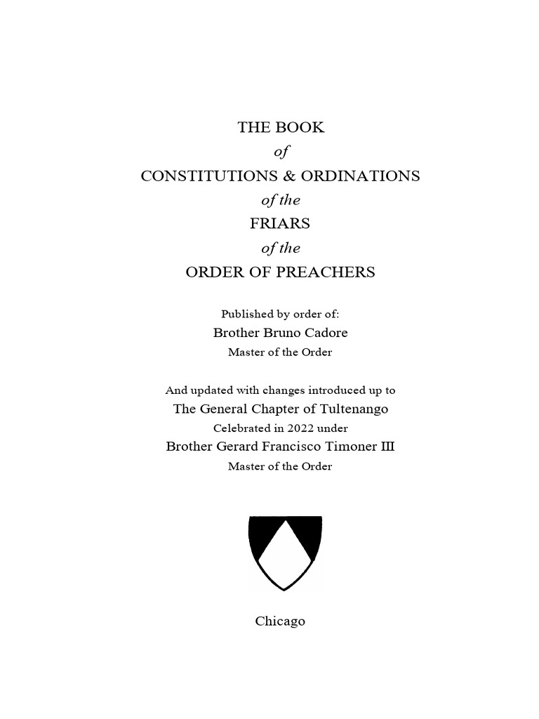 Constitutions of the Order of Preachers | PDF | Dominican Order ...