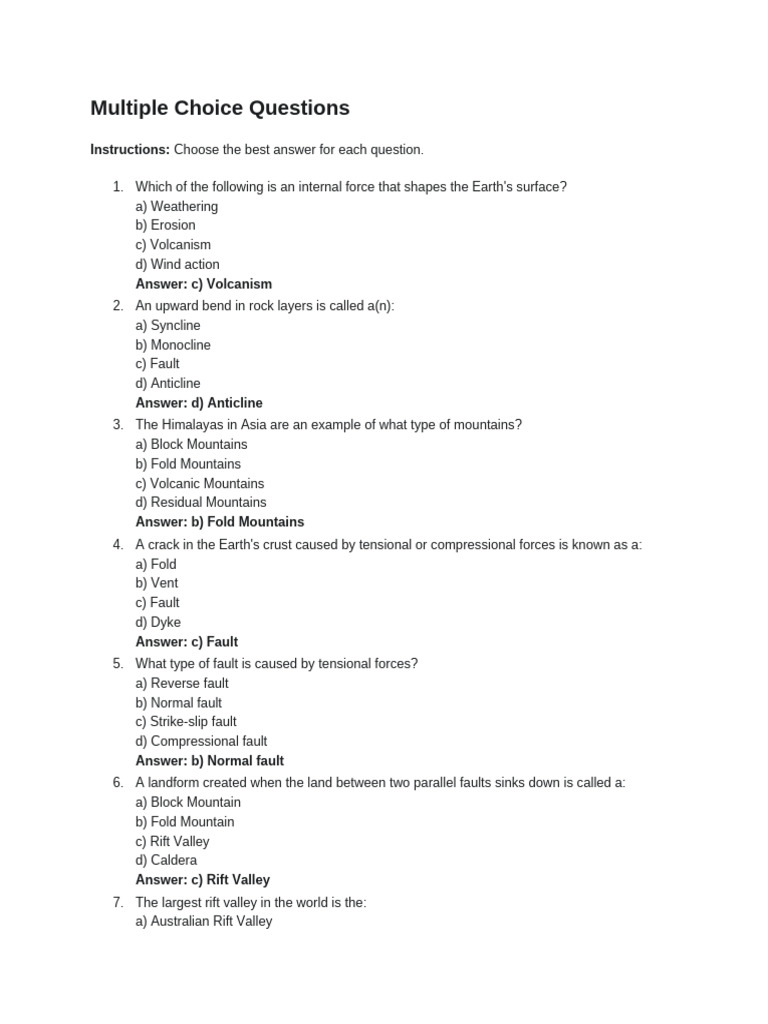 Earth Science Multiple Choice Questions | PDF | Volcano | Fault (Geology)