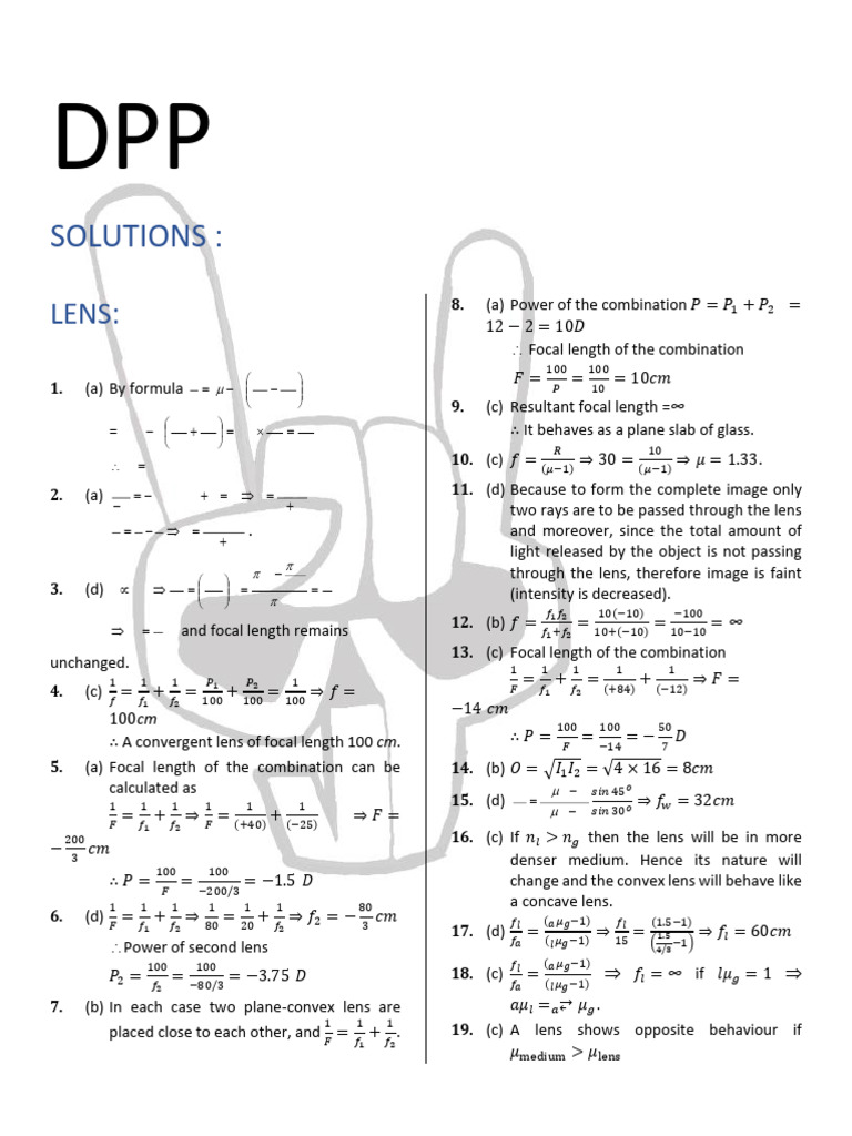 Solution Dpp 4 Lens Pdf Electromagnetic Spectrum Equipment