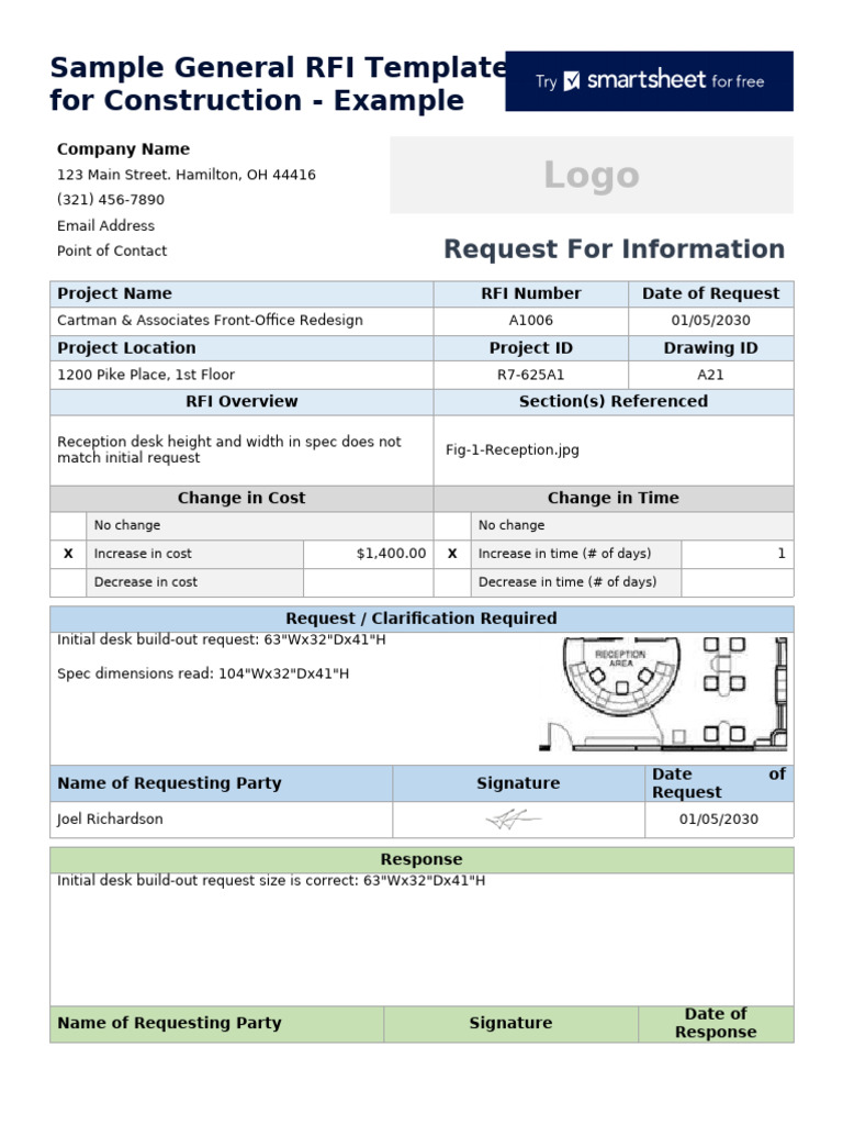 IC Sample General RFI Template For Construction 10770 WORD | PDF