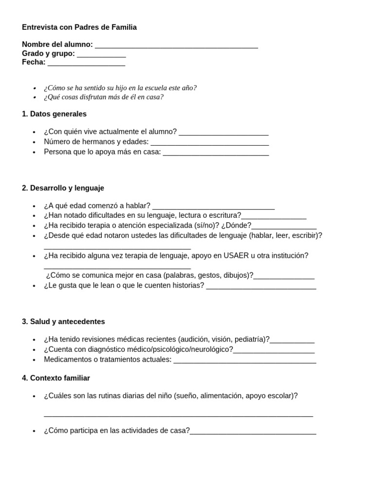 Entrevista a Padres de Familia | PDF