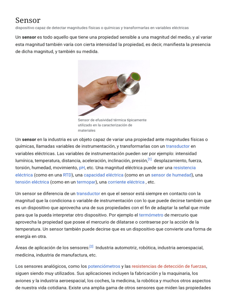 Sensor - Wikipedia, La Enciclopedia Libre | PDF | Sensor | Ingeniería ...