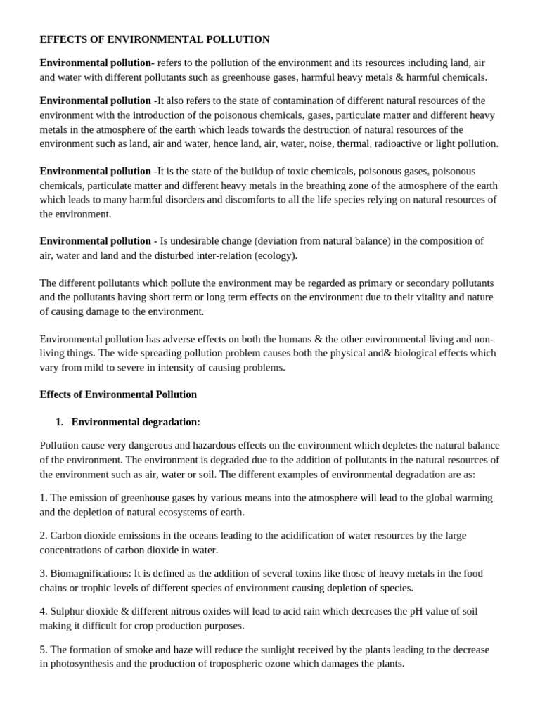 Impact of Environmental Pollution | PDF | Pollution | Soil