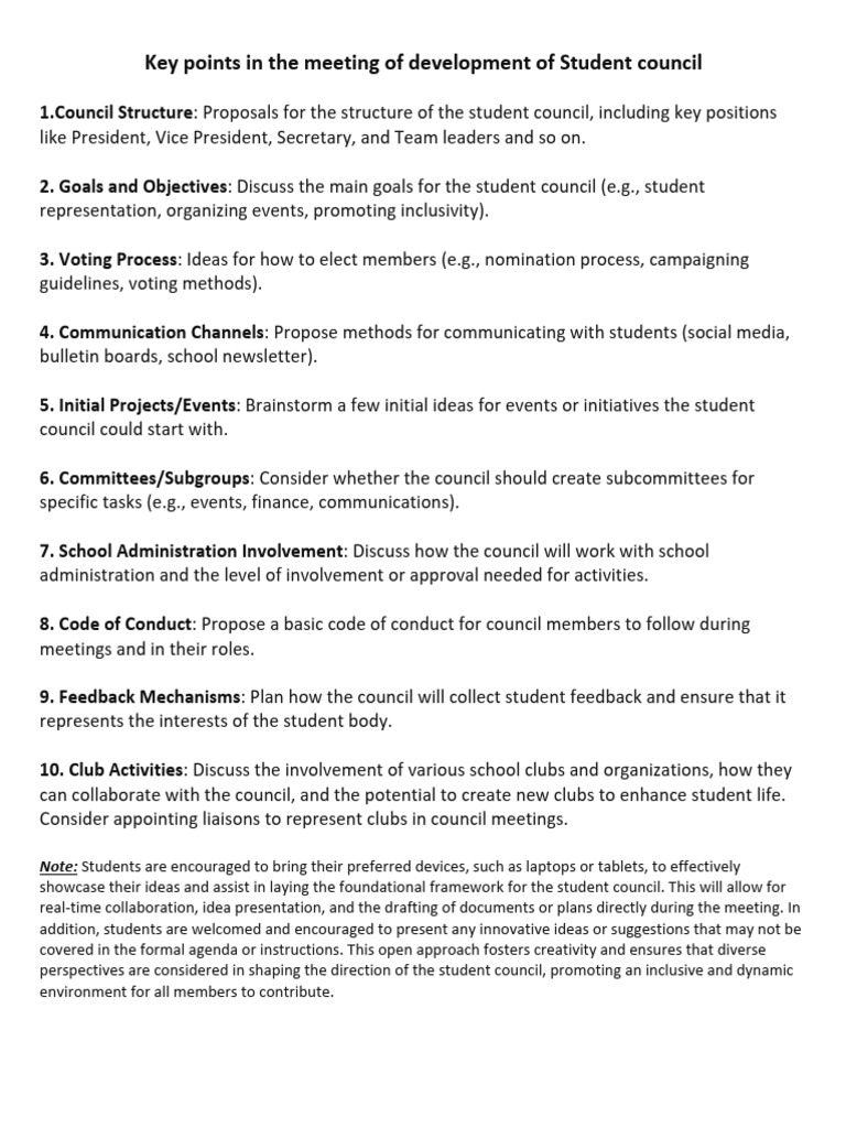 Key Points in The Meeting of Development of Student Council | PDF