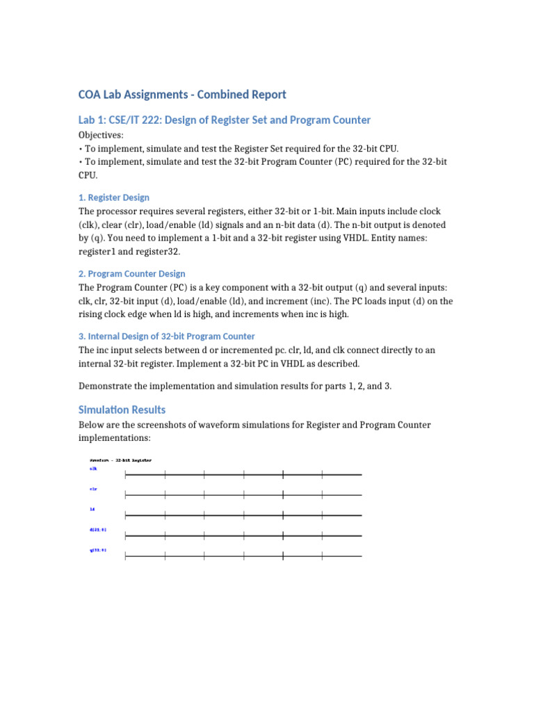 VHDL Design for CPU Registers and PC | PDF | Vhdl | Computer Architecture