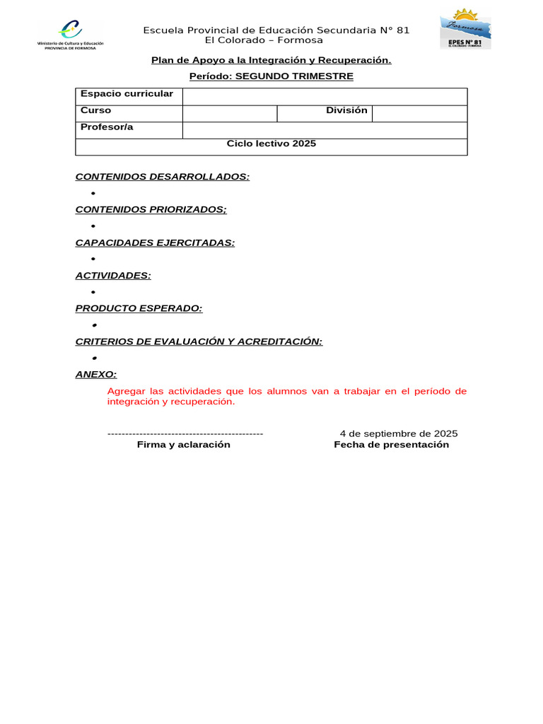Modelo PAIR 2025 - 2° T - EPES N°81 | PDF