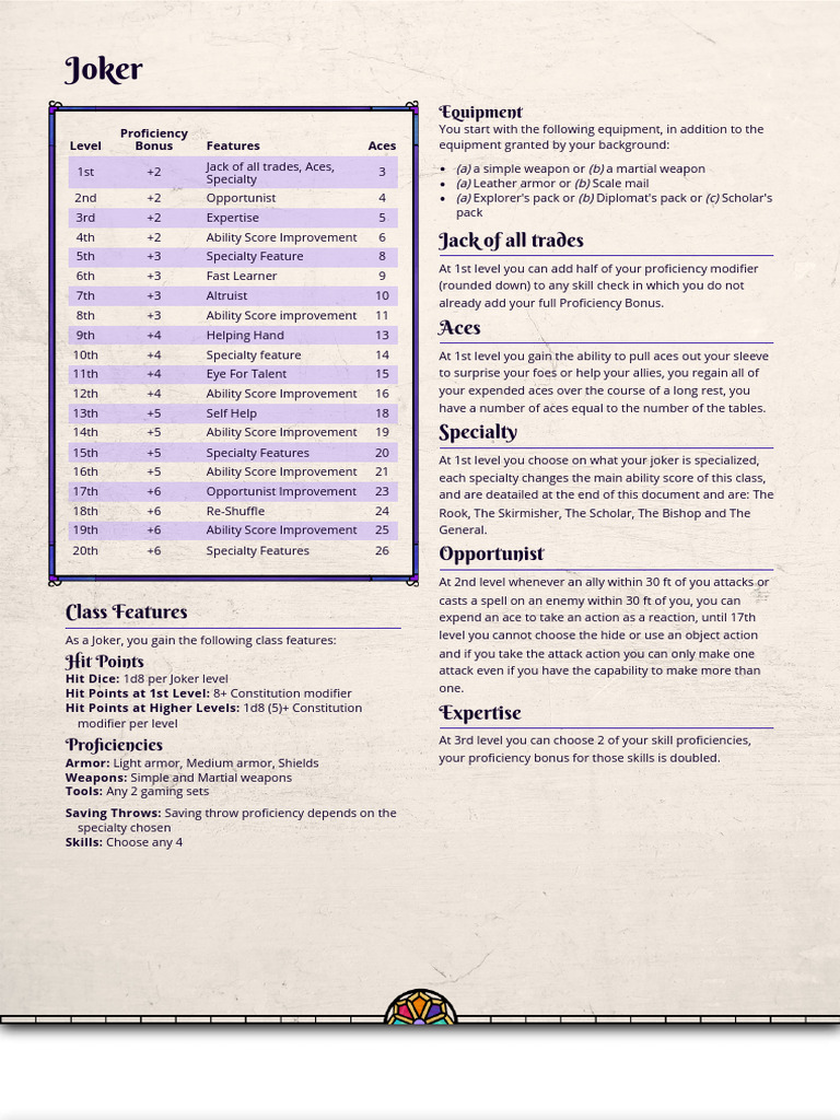 Joker Class Features and Specialties Guide | PDF | Role Playing Games