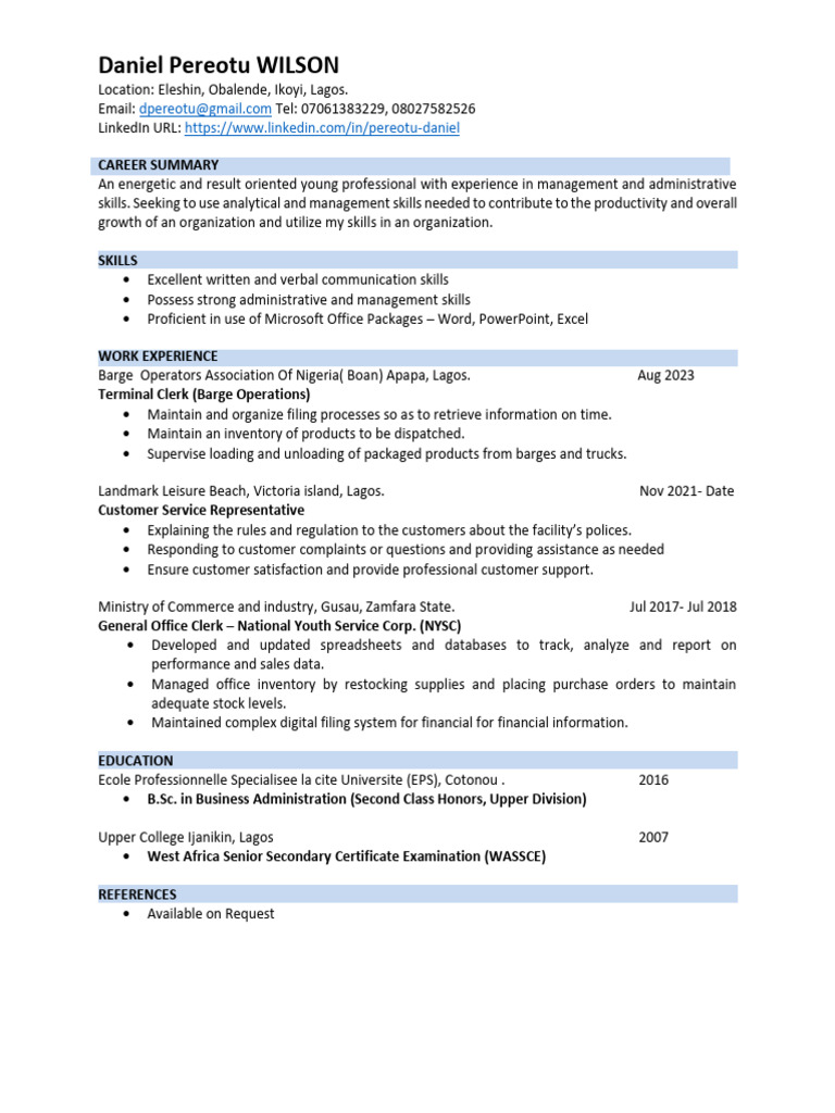 Wilson Daniel's CV Copy | PDF