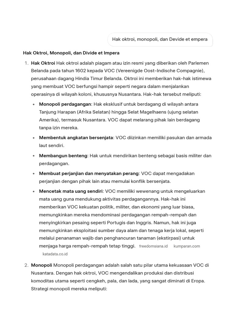 Dampak Monopoli VOC di Nusantara | PDF