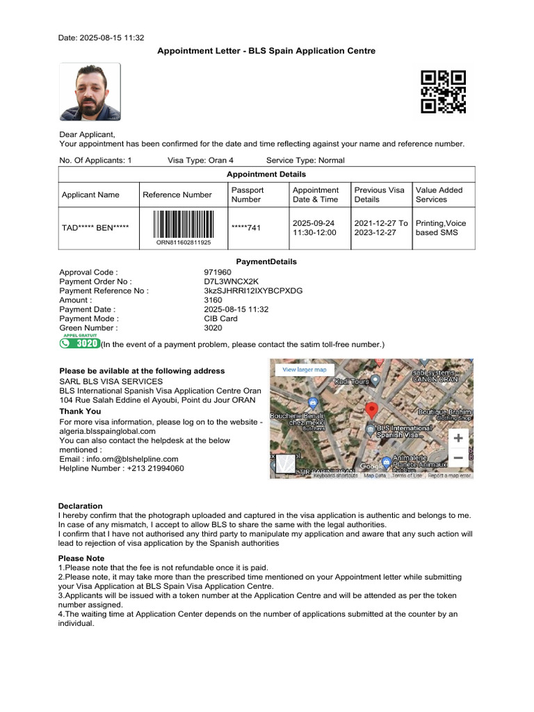 BLS Spain Visa Appointment Confirmation | PDF | Government And Personhood