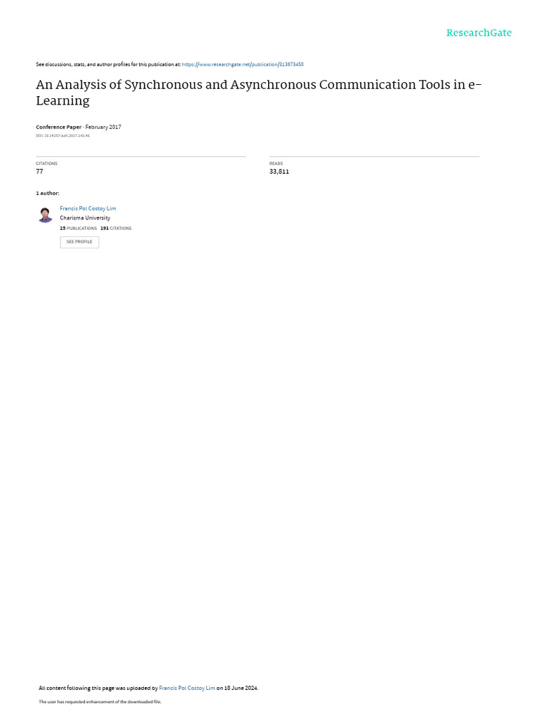 An Analysis of Synchronous and Asynchronous Communication Tools in E-Learning | PDF ...