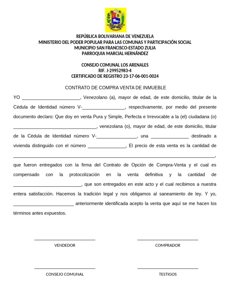 Contrato de Compra Venta de Inmueble | PDF