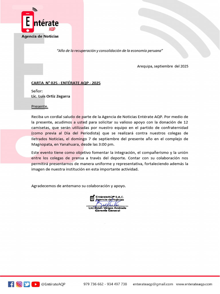 Carta #025 - Entérate Aqp - 2025: "Año Peruana" | PDF