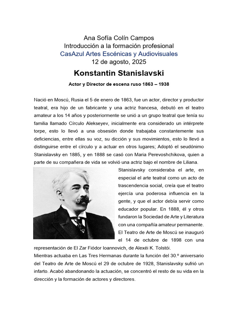 Legado de Konstantin Stanislavski en Teatro | PDF | Las artes