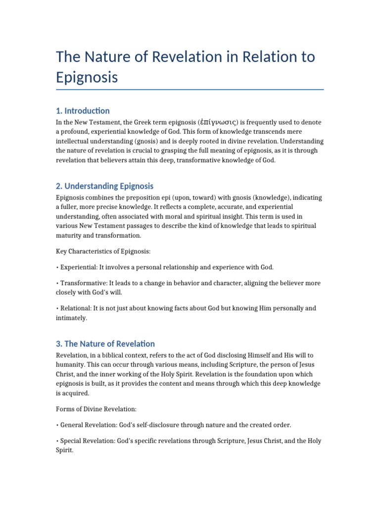 Understanding Epignosis and Revelation | PDF | Revelation | God