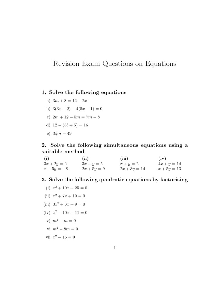 Combined Question On Equations | PDF | Overtime | Chess Theory
