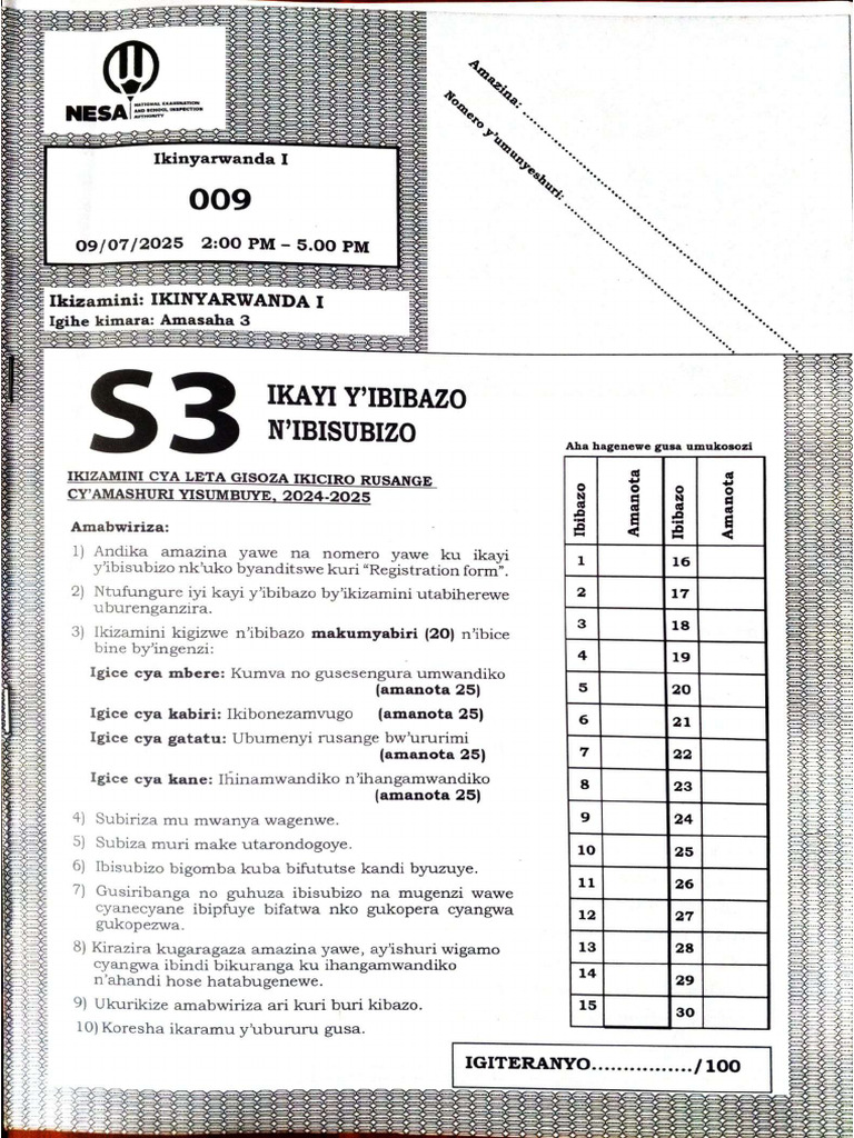 S3 Kinyarwanda 2024 2025 | PDF