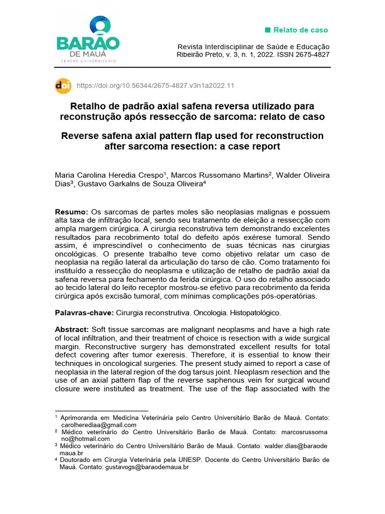 Retalho Safena Reversa em Cão com Sarcoma | PDF | Neoplasmas | Medicina ...