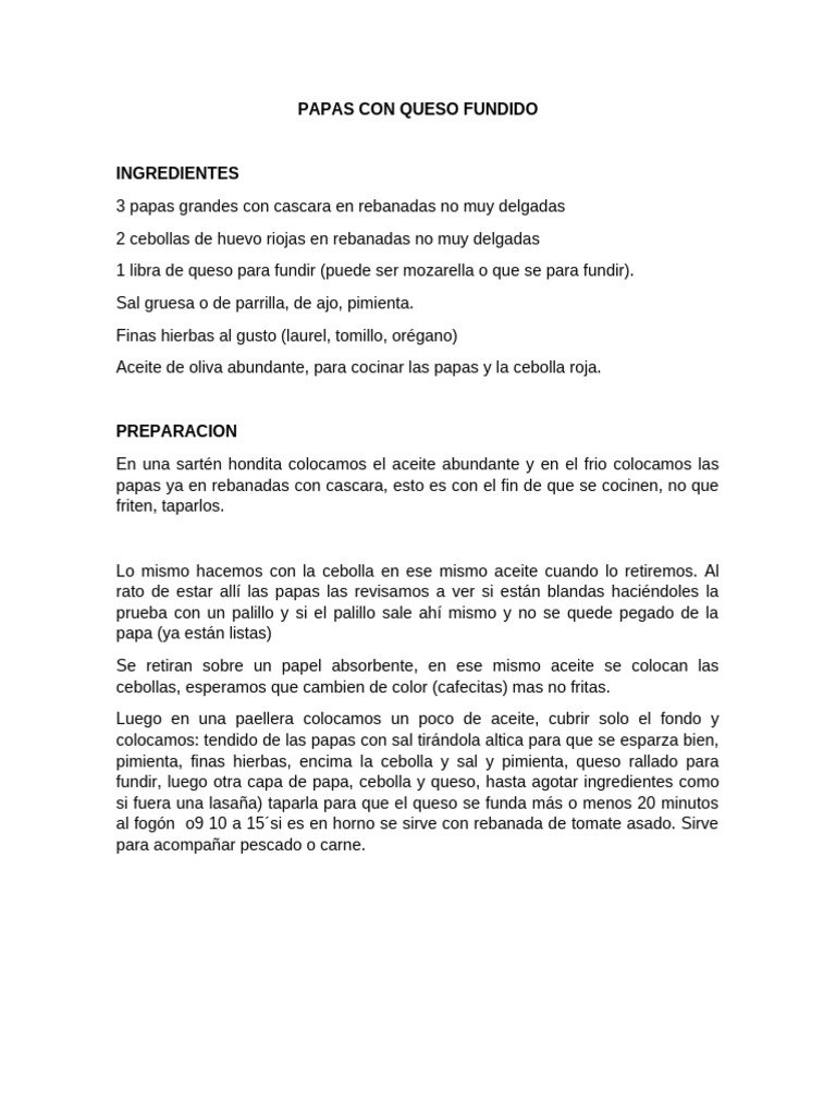 Papas Con Queso Fundido | PDF | Preparación de comida y bebida | Cocina ...
