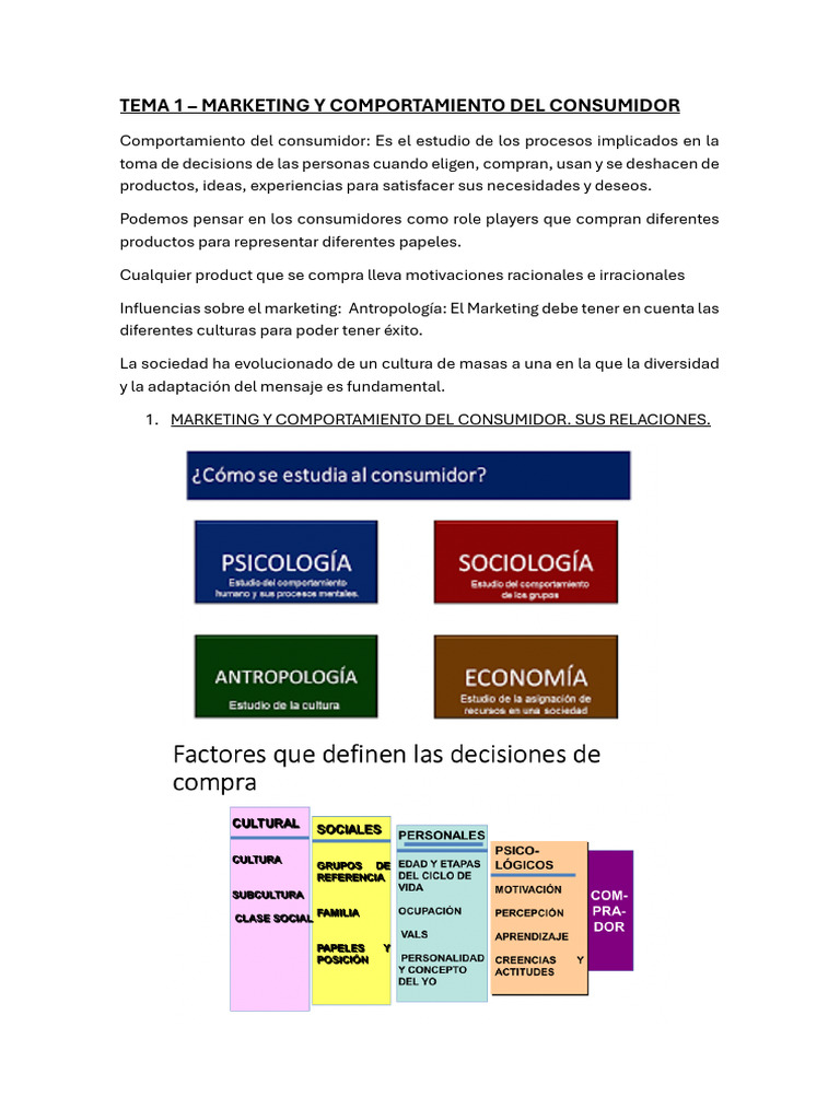 TEMA 1 - COMPORTAMIENTO DEL CONSUMIDOR | PDF | Marketing | Comportamiento