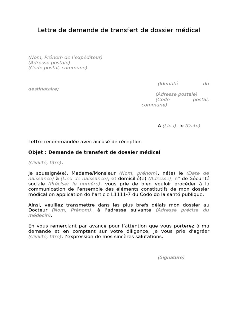 Demande de transfert de dossier médical | PDF