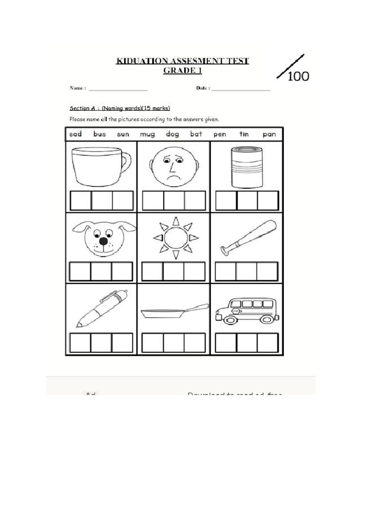 Grade 1 English Assessment Test | PDF