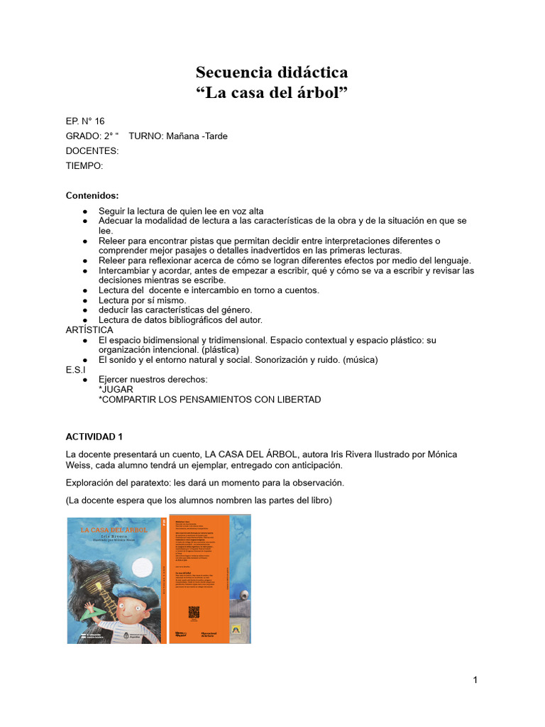 Sec La Casa Del Arbol 2 Grado 2023 | PDF | Narración