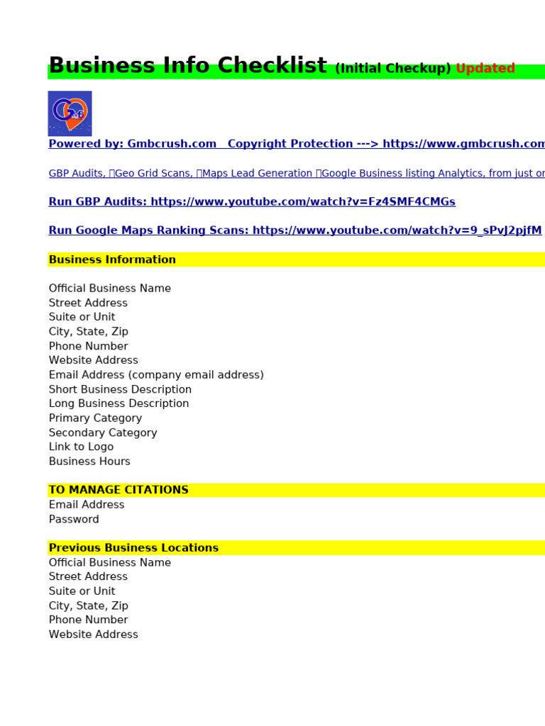 GMB Audit Checklist and Insights | PDF | Search Engine Optimization ...