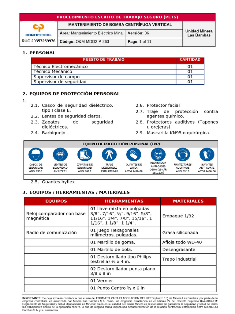 48 O&M MDD2 P 263 Mantenimiento de Bomba Centrífuga Vertical REV06 | PDF | Seguridad y salud ...