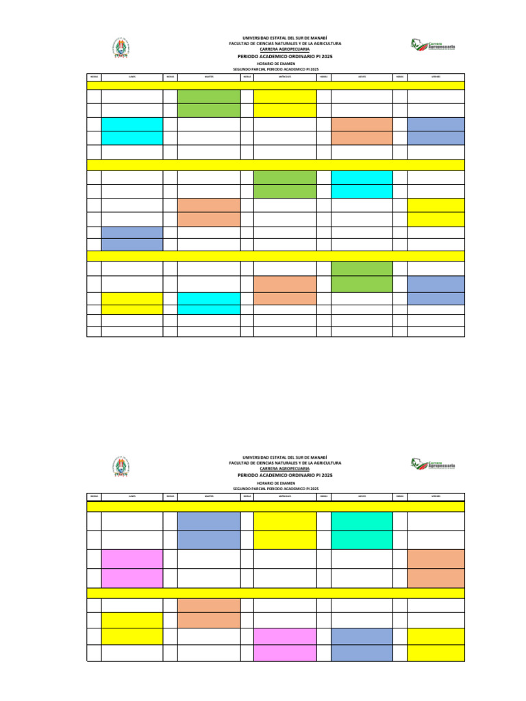 Horario de Examen II Parcial Pi 2025 | PDF | Biologia