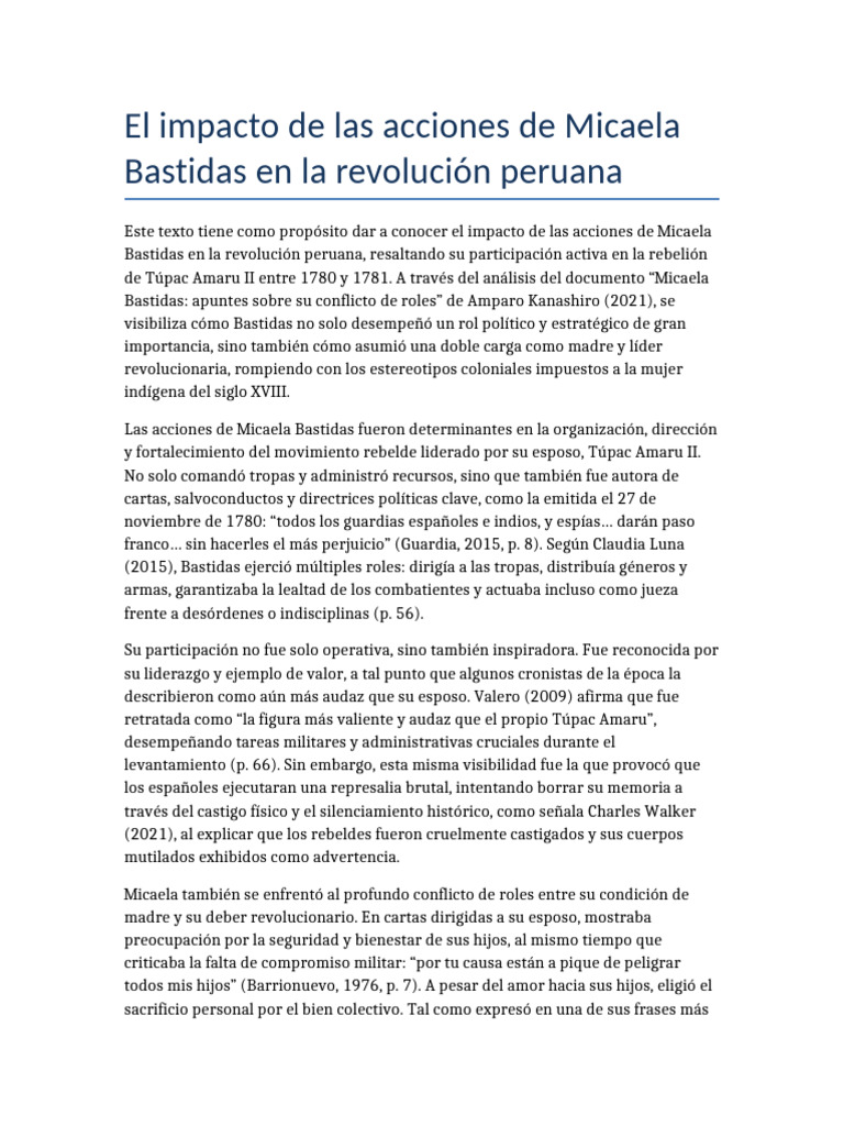 Micaela Bastidas: Liderazgo en la Revolución | PDF