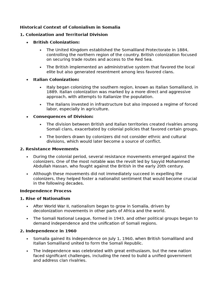 Historical Context of Colonialism in Somalia | PDF | Somalia ...