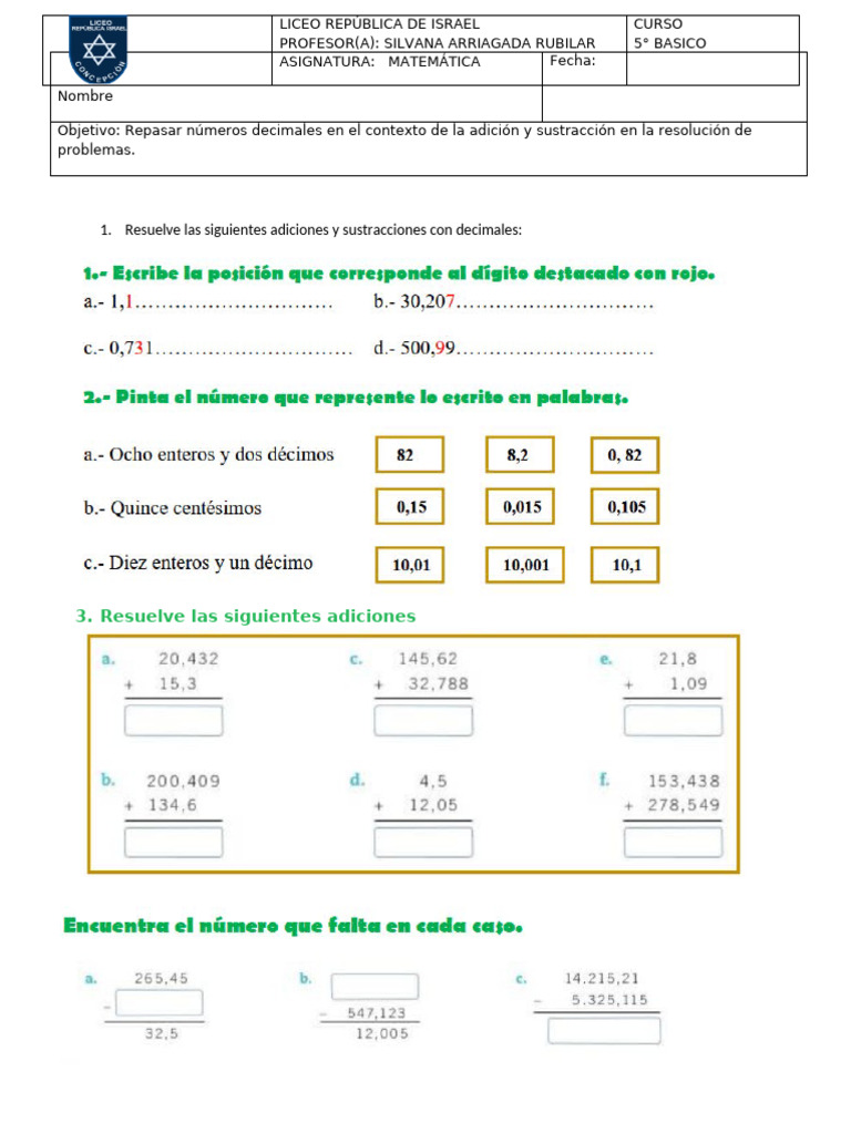 Suma y Resta de Decimales 2 | PDF