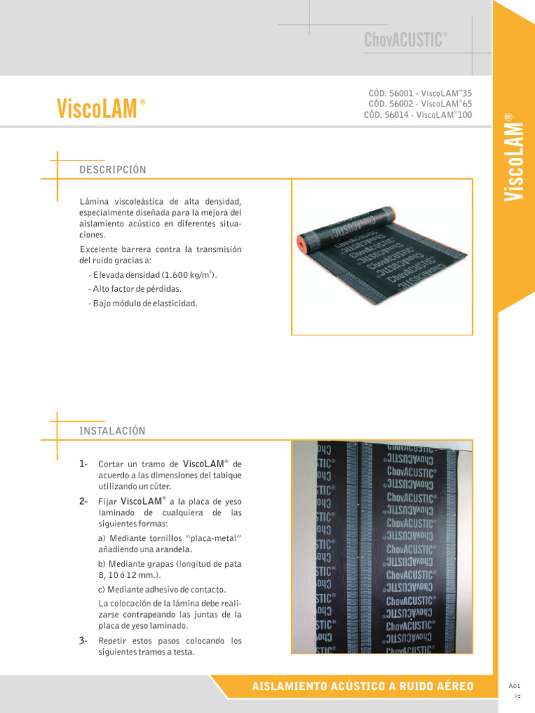 Lamina Acustica Viscolam Chova X X CM 10762010 Techsheetsup | PDF