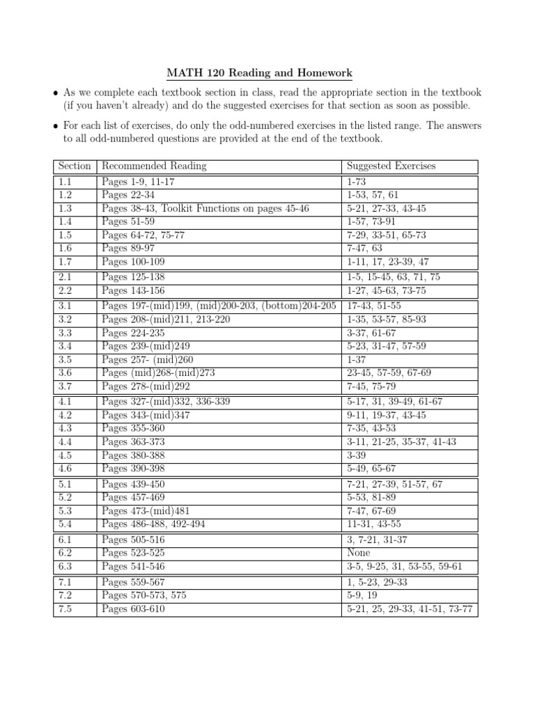 MATH 120 Reading & Homework Guide | PDF