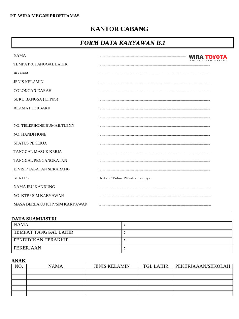 Form Data Ulang Karyawan (For Database) | PDF