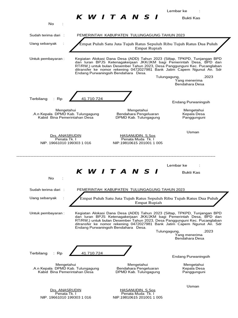 Format Kwitansi Siltap 2023. 3 | PDF